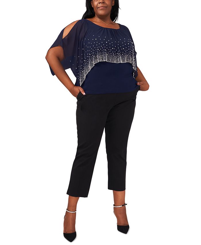 MSK Plus Size Beaded Overlay Top - Macy's