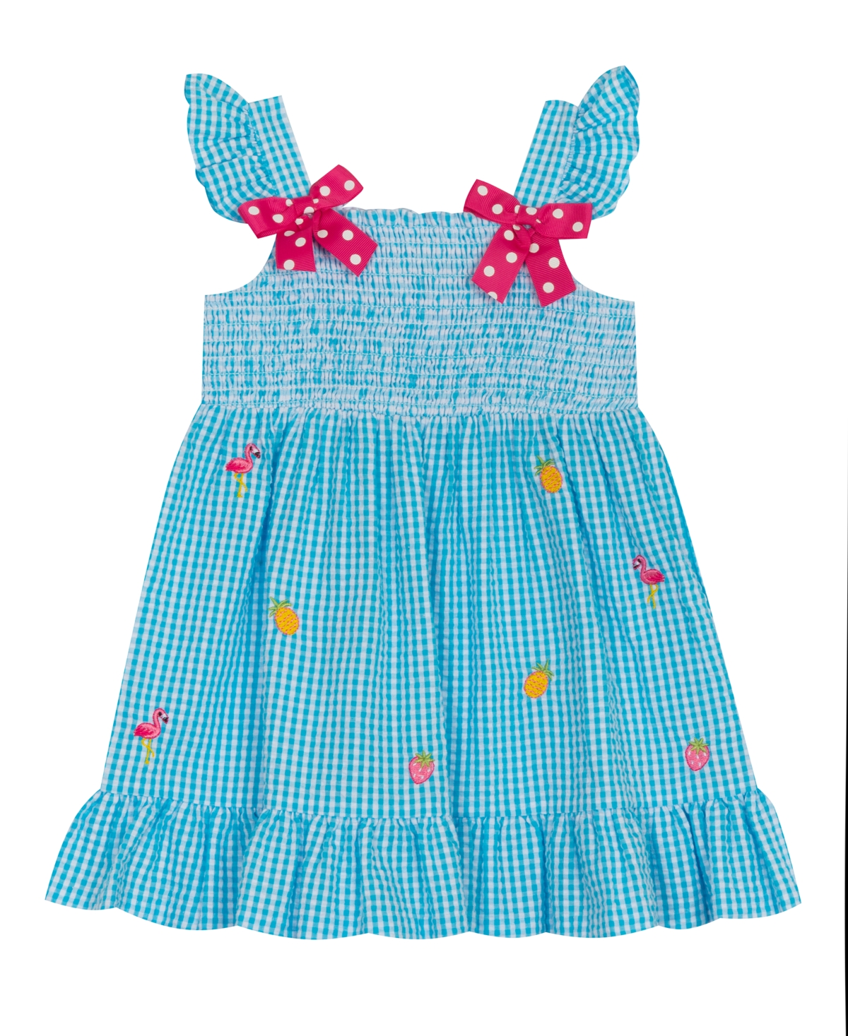 Rare Editions Baby Girls Seersucker Dress With Ribbon Bows In Aqua ...