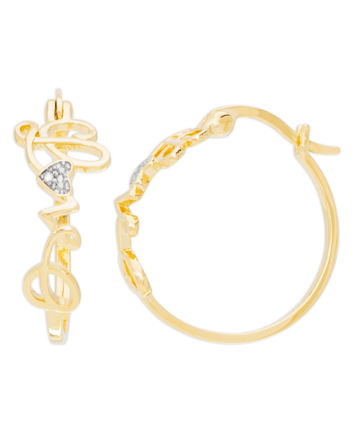 Click here for Diamond Accent Love Hoop Earrings in 14K Gold Plat... prices