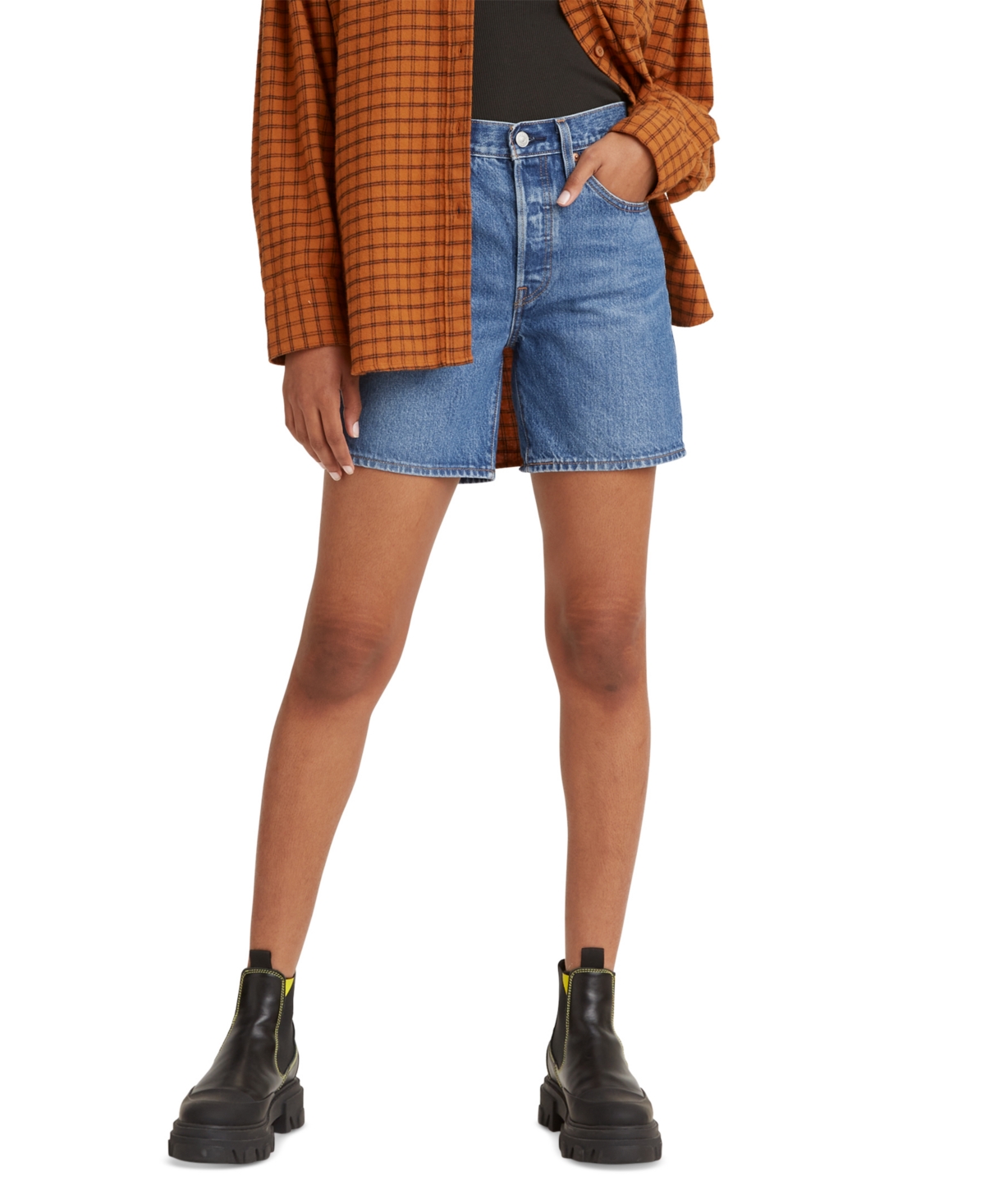 Click here for Levis 501 Mid-Thigh High Rise Straight Fit Denim S... prices