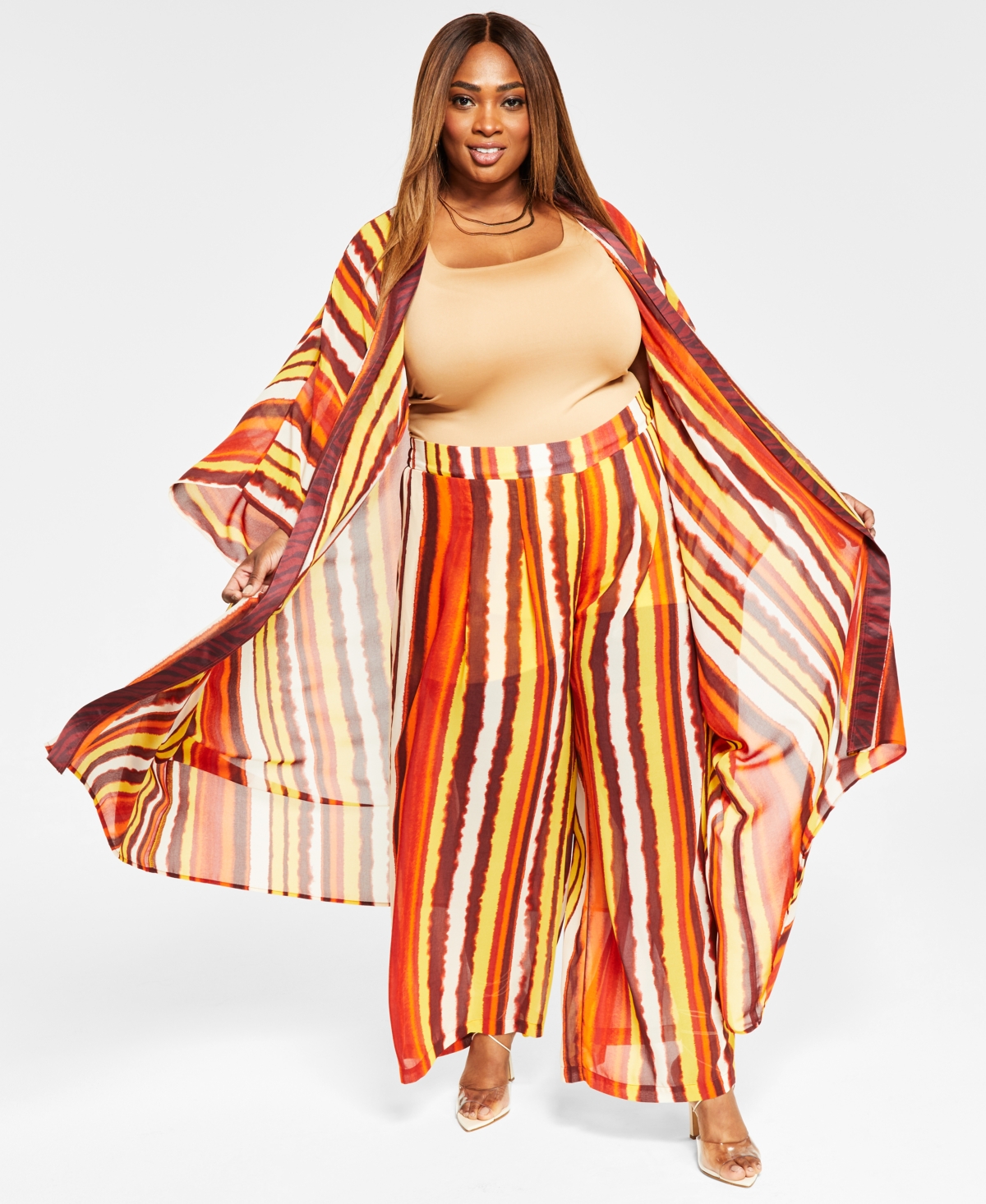 Nina Parker Trendy Plus Size Printed Chiffon Duster, Created For Macy's ...