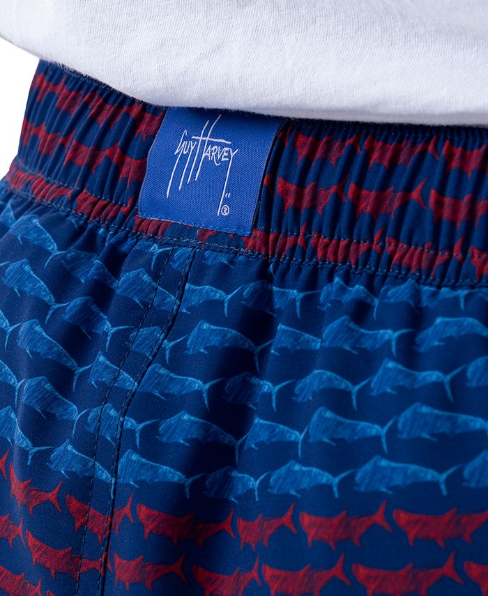 Guy Harvey Men's 4-Way Stretch Fish Stripe-Print 5" Swim Trunks - Macy's