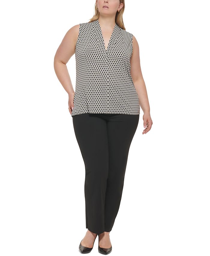 Calvin Klein Plus Size Geo Print V Neck Top Macys