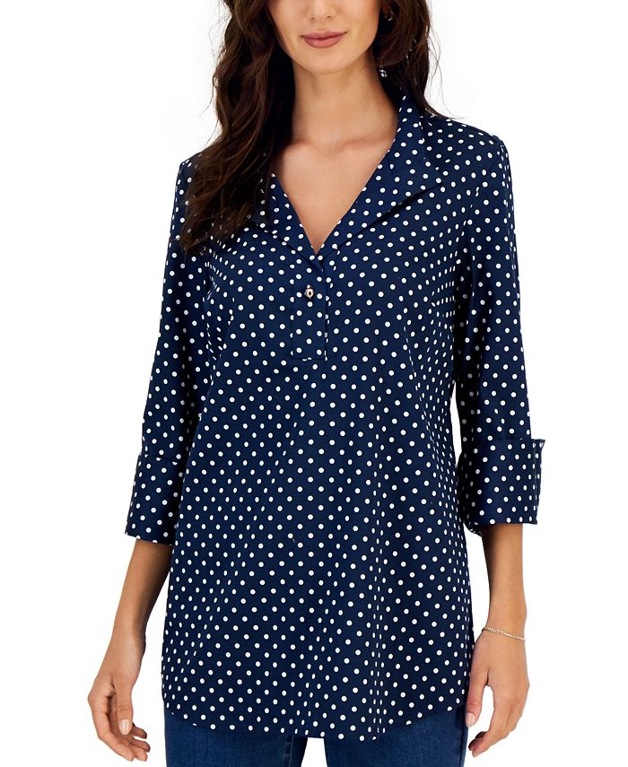 Charter Club Women's 3/4 Sleeve Dot Print Top, Created for Macy's - Macy's