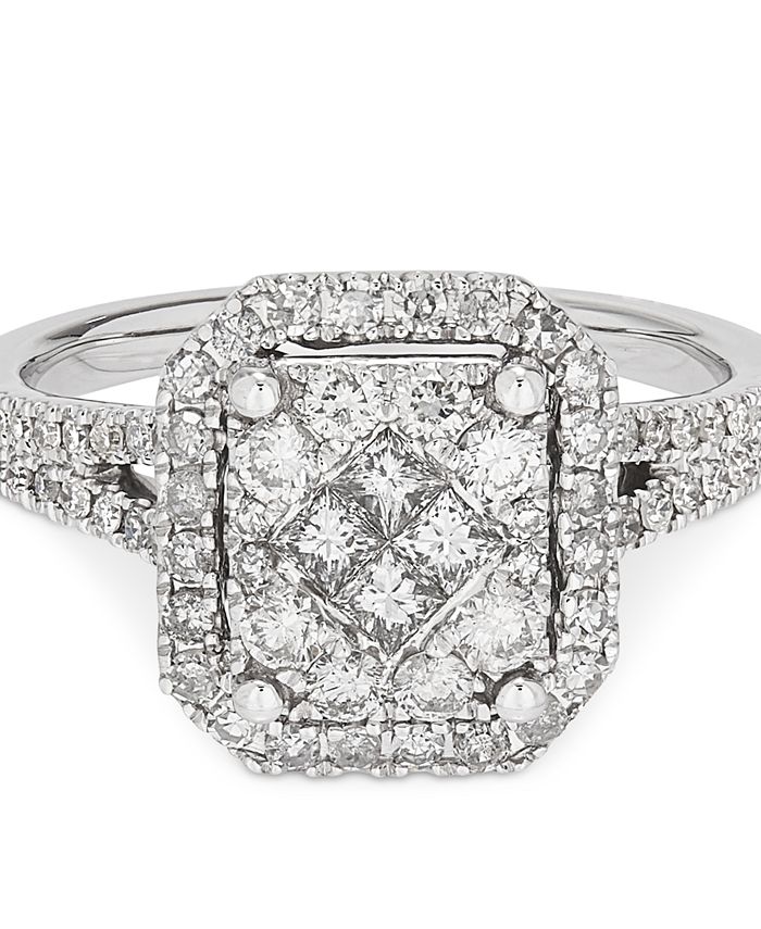 Macy's Diamond Princess Cluster Ring (1 ct. t.w.) in 10k White Gold ...