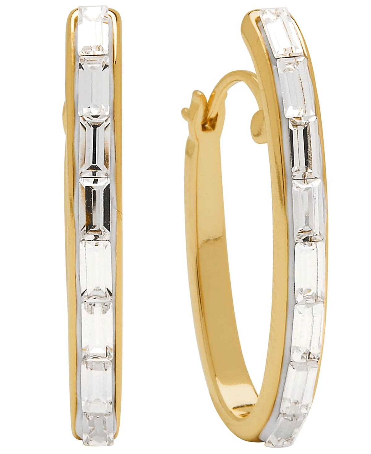 Click here for Womens Crystal Baguette Oval Hoop Earring - Gold P... prices