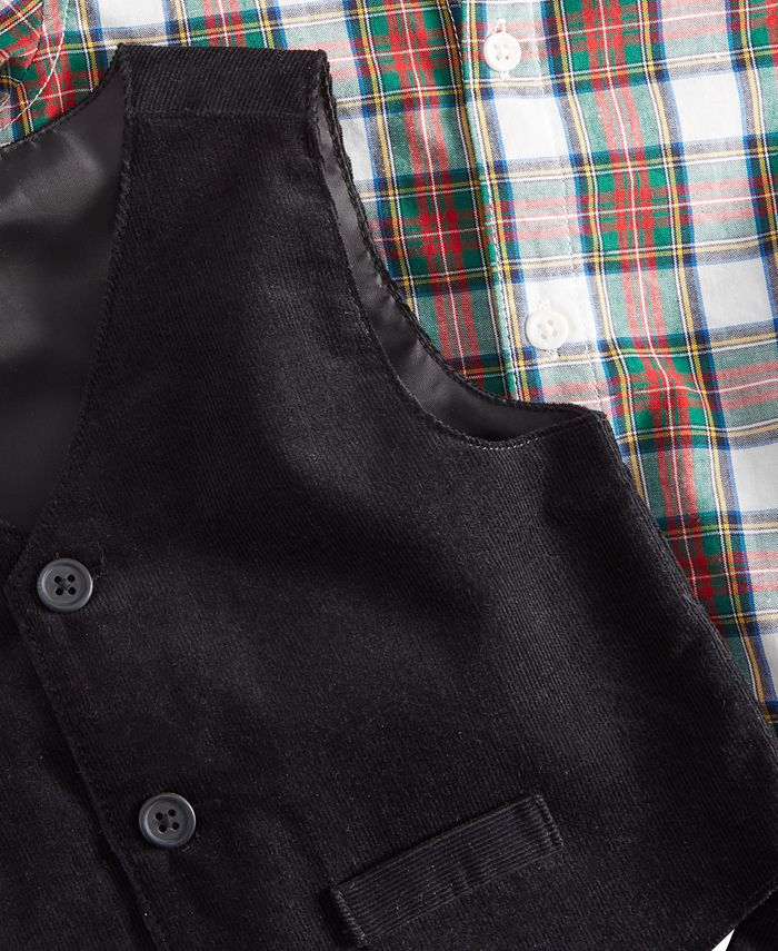 First Impressions Baby Boys Plaid Shirt, Vest and Corduroy Pants, 3 Piece Set, Created for Macy ...