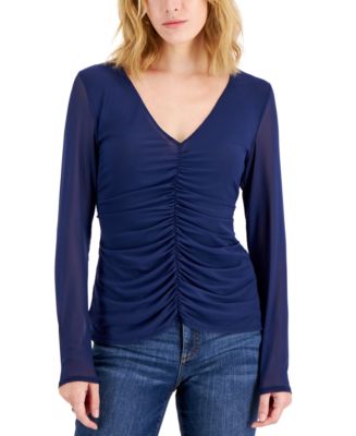 INC International Concepts Women's Ruched-Center V-Neck Top, Created ...