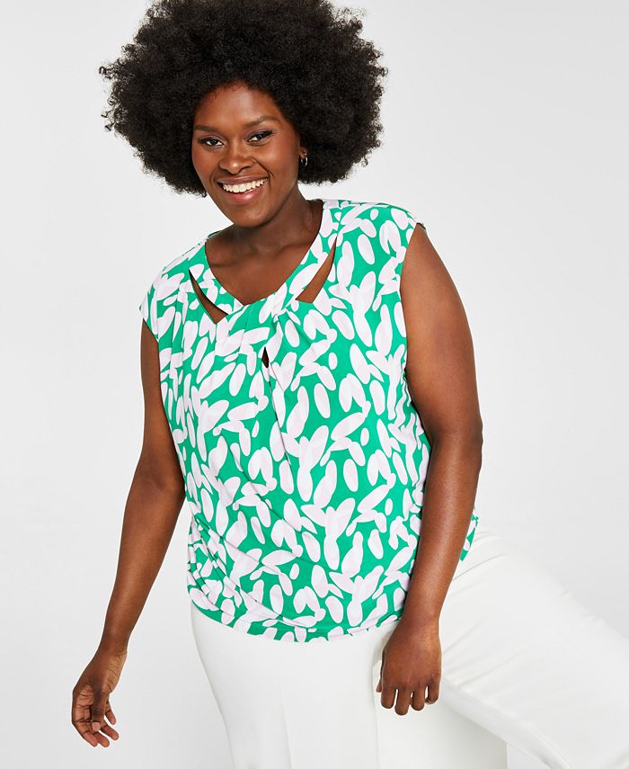 Kasper Plus Size Sleeveless Printed Twist Neck Top Macys