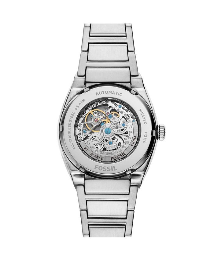 Fossil Men's Everett Automatic Silver-tone Stainless Steel Watch 42mm ...