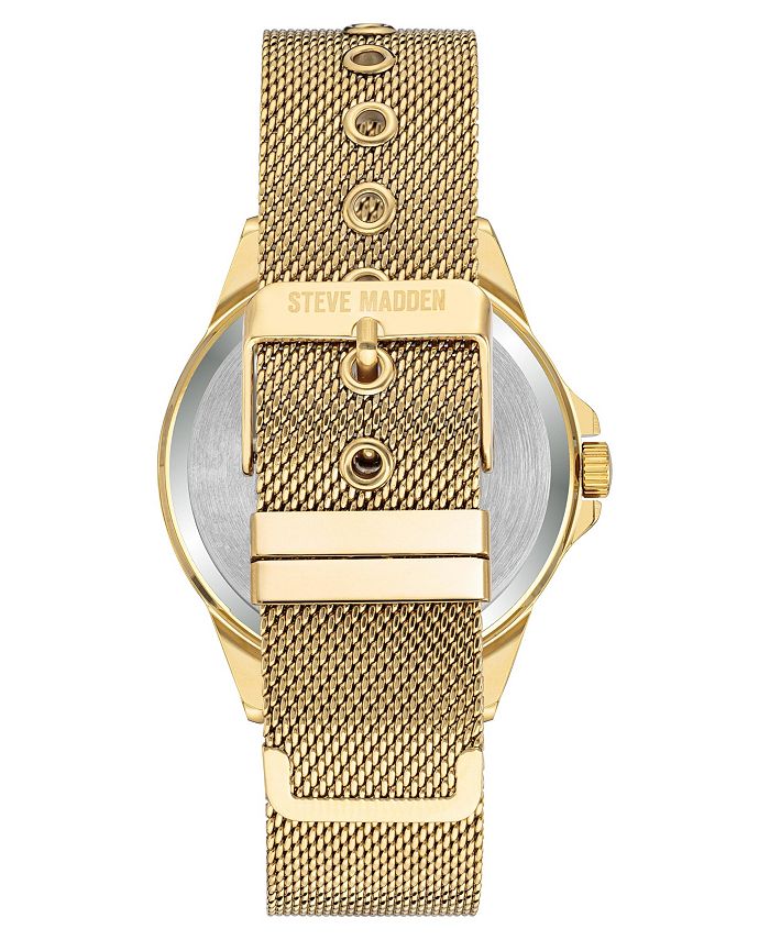 Steve Madden Women's Gold-Tone Stainless Steel Mesh Strap Watch, 41mm ...