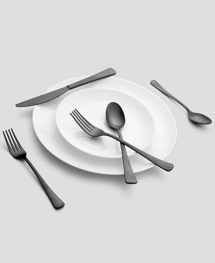 Cambridge Silversmiths Brody Black Satin Hammered Flatware Set, 20 ...