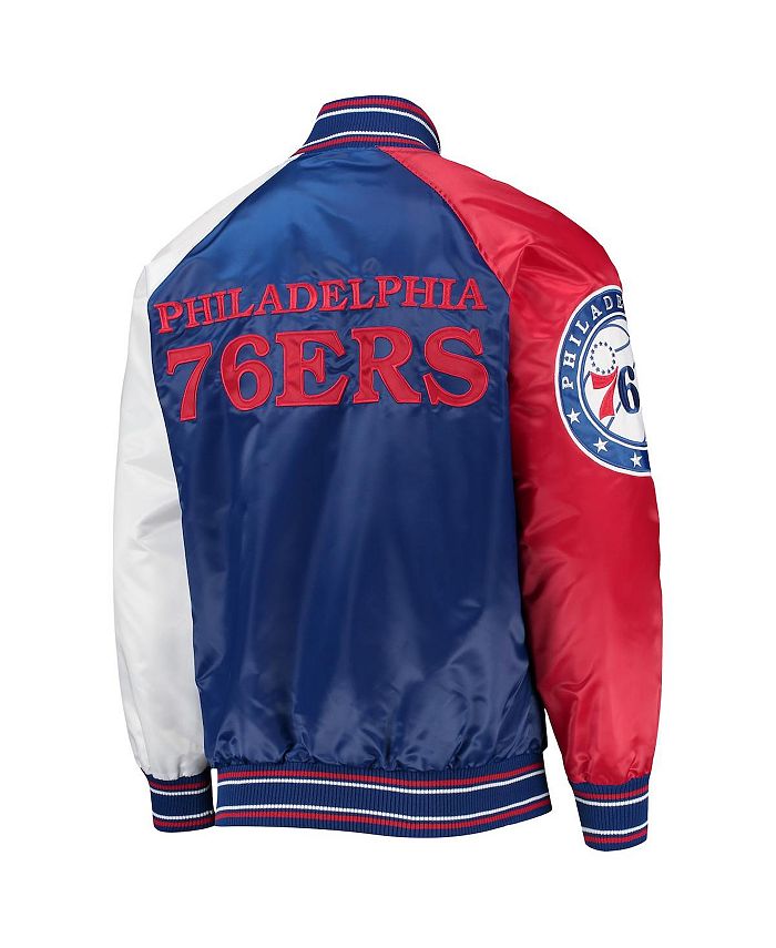 Starter Men's Royal, Red Philadelphia 76Ers Reliever Varsity Satin Raglan Full-Snap Jacket - Macy's