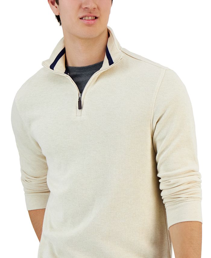 Club Room Men's Natural Heather French Rib Quarter-Zip Sweater, Created ...