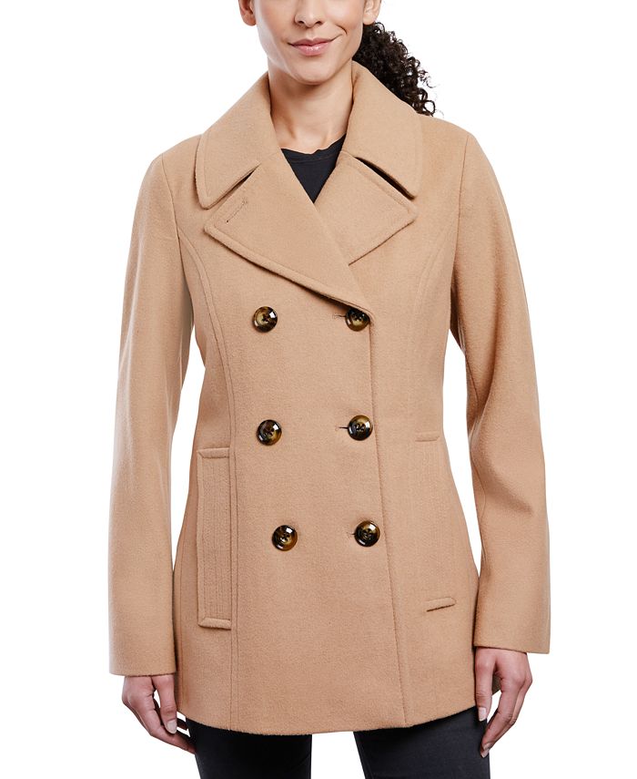 London Fog Womens Double Breasted Peacoat And Plaid Scarf And Reviews