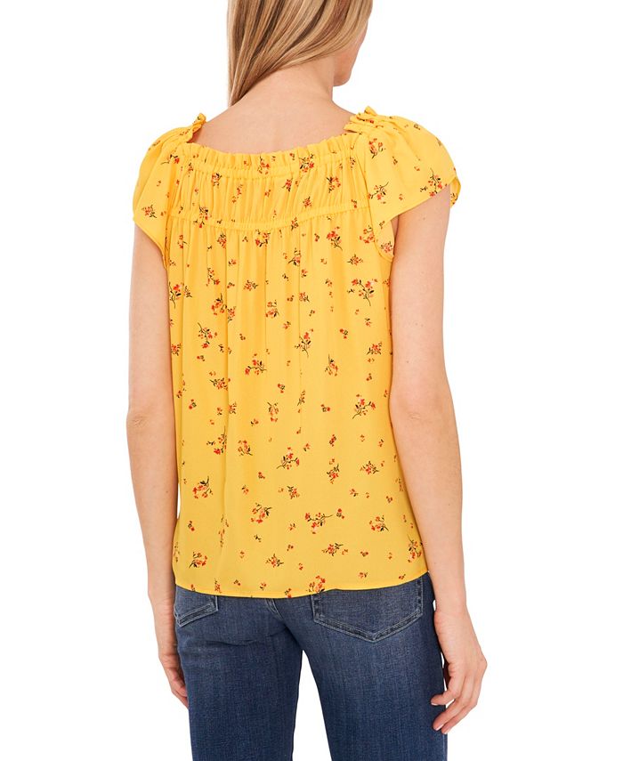 CeCe Women's Ruffled Square Neckline Floral-Print Blouse - Macy's