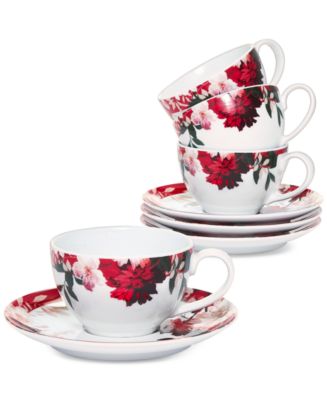 Martha Stewart Collection Holiday 8-Pc. Set of Teacups & Saucers ...