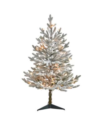 Nearly Natural Flocked Fraser Fir Artificial Christmas Tree with Lights ...