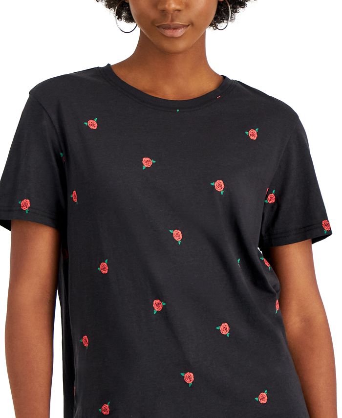 Rebellious One Juniors' Cotton Rose-Print T-Shirt - Macy's