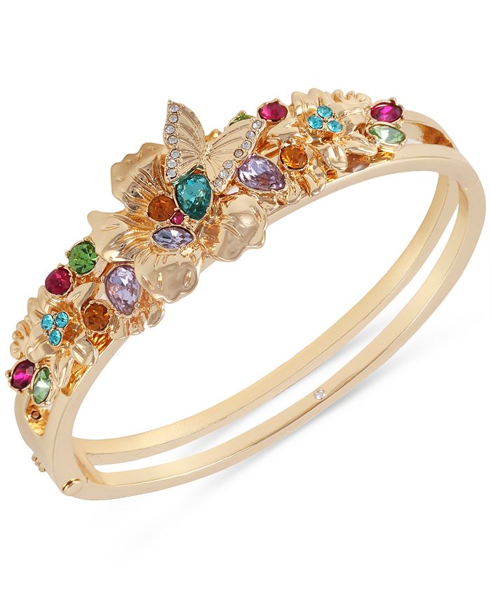 GUESS Gold-Tone Multicolor Crystal Butterfly Bangle Bracelet - Macy's