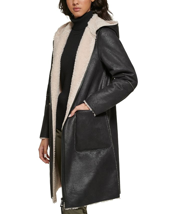 DKNY Women's Hooded Faux-Shearling Coat & Reviews - Coats & Jackets - Women - Macy's