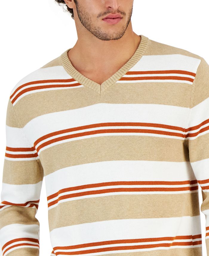 Club Room Men's Striped V-Neck Sweater, Created for Macy's & Reviews ...