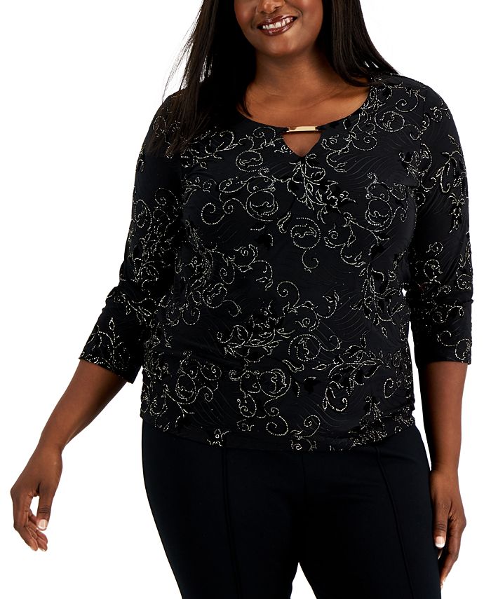 JM Collection Plus Size Jacquard Keyhole Top, Created for Macy's ...