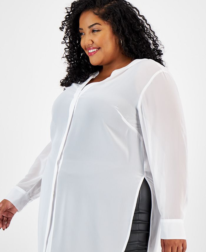 Bar III Plus Size Sheer Open-Side Tunic Shirt, Created for Macy's ...