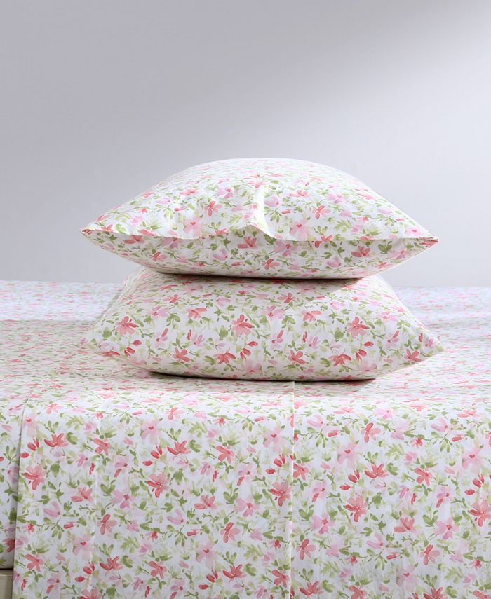 Laura Ashley Norella Cotton Percale 3-Pc. Sheet Set, Twin XL - Macy's