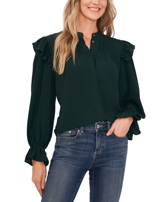 CeCe Women's Pintucked Ruffle-Shoulder Blouse - Macy's