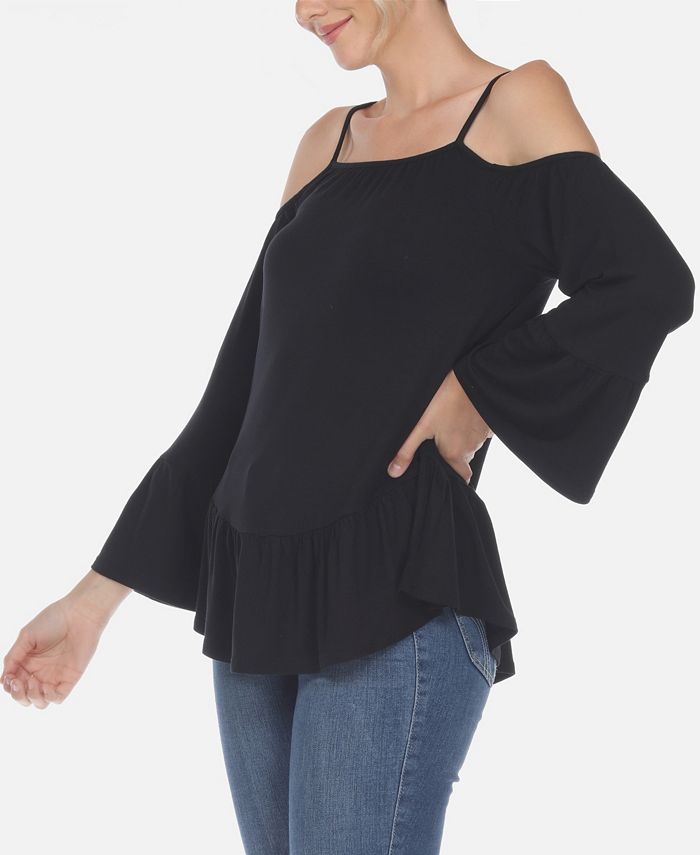 White Mark Women's Cold Shoulder Ruffle Sleeve Top - Macy's