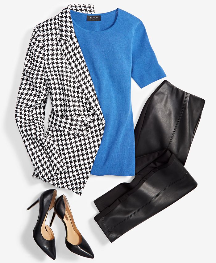 Tahari ASL Women's Houndstooth Belted Asymmetrical Jacket - Macy's