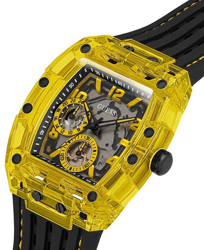 GUESS Men's Yellow Black Silicone Strap Watch 44mm - Macy's