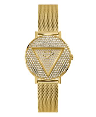 GUESS Women's Glitz Gold-tone Stainless Steel Mesh Watch 36mm - Macy's