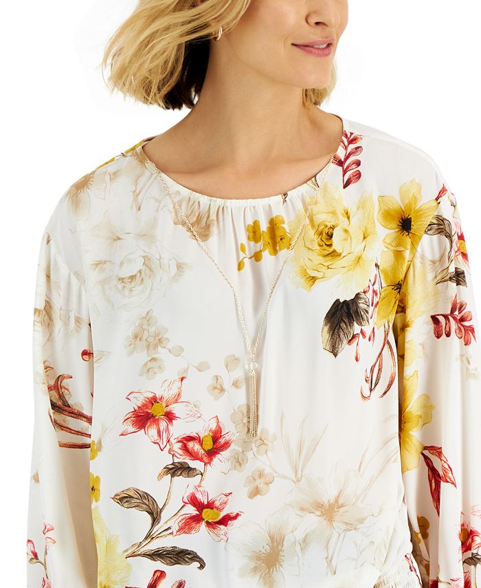 JM Collection Women's Printed Smocked Necklace Top, Created for Macy's ...