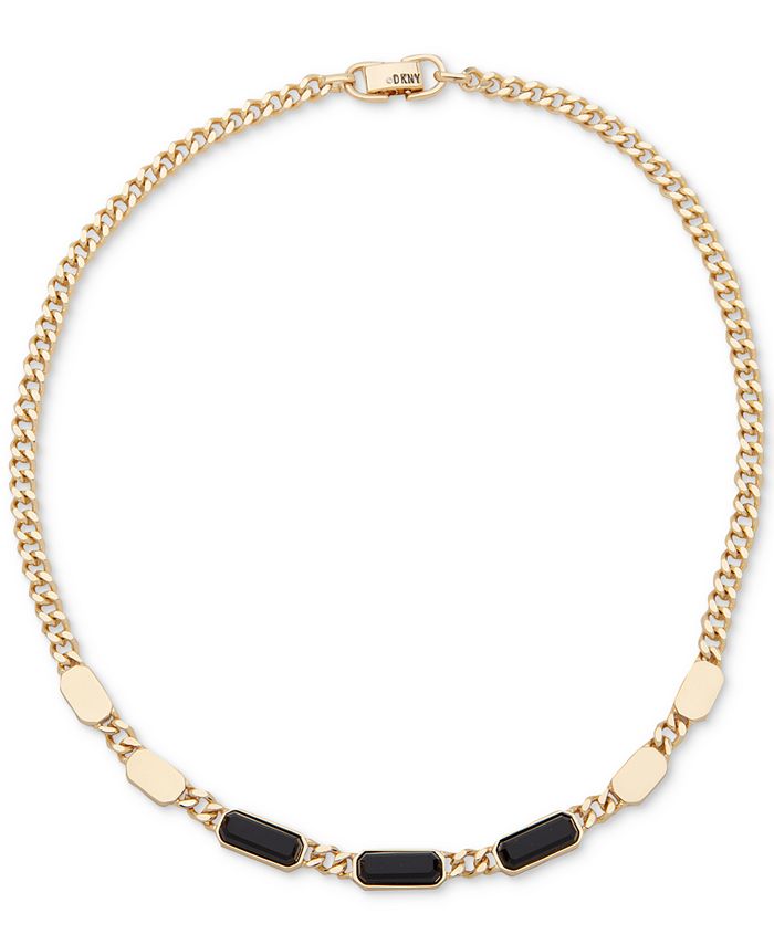 DKNY Gold-Tone Rectangle & Stone Chain Link 16" Collar Necklace - Macy's