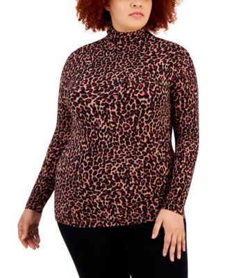 Anne Klein Plus Size Seamless Animal-Print Mock-Neck Top - Macy's