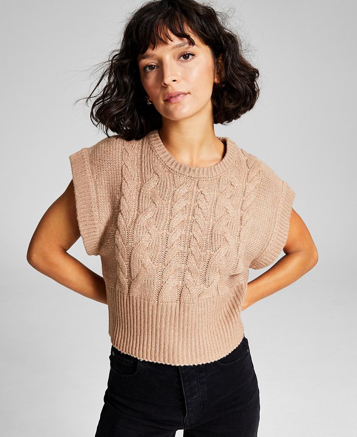 And Now This Womens Cable Knit Ribbed Edge Sweater Macys