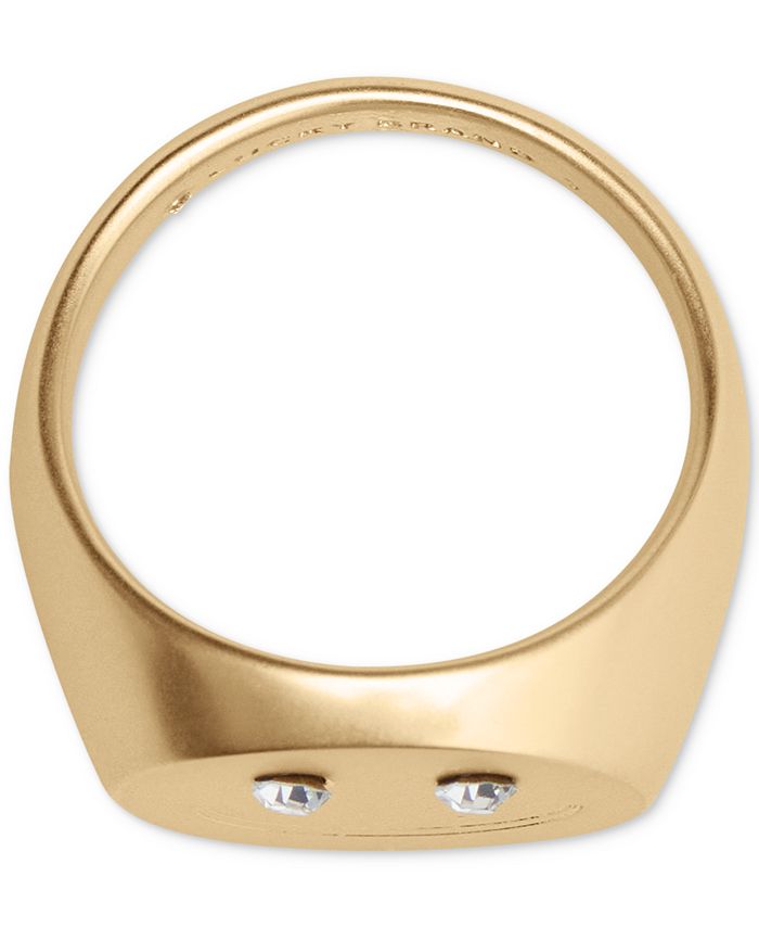 Lucky Brand Gold-Tone Crystal Smiley Signet Ring - Macy's