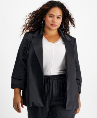 Bar III Plus Size Washed Satin Pleated-Sleeve Jacket, Created for Macy ...