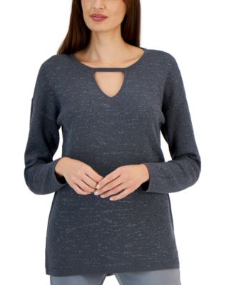 JM Collection Women's Metallic Zebra-Print Cutout Sweater, Created for ...