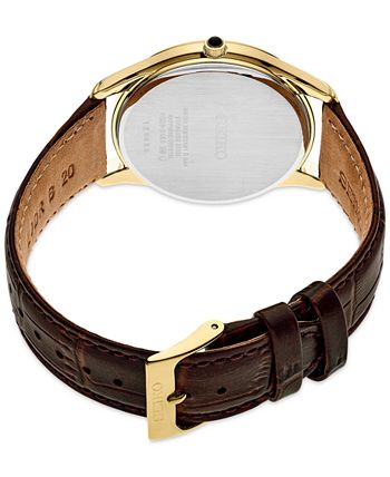 Seiko Men's Analog Essentials Brown Leather Strap Watch 39mm - Macy's