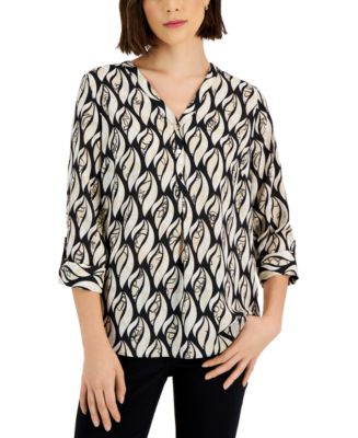 JM Collection Women's Flicker Print Y-Neck Top, Created for Macy's - Macy's