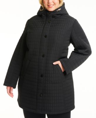 Jones New York Women's Plus Size Hooded Quilted Coat, Created for Macy ...