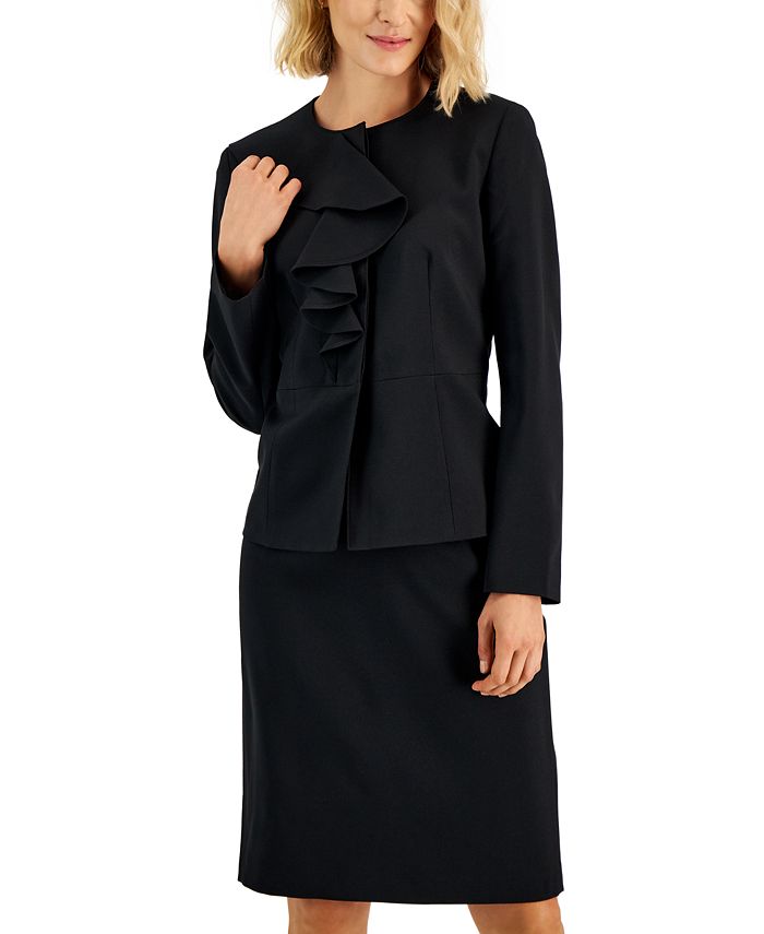 Le Suit Women's Ruffled Stretch Crepe Skirt Suit, Regular & Petite - Macy's