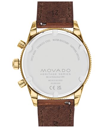 Movado Men's Heritage Cognac Genuine Leather Strap Watch 42mm - Macy's