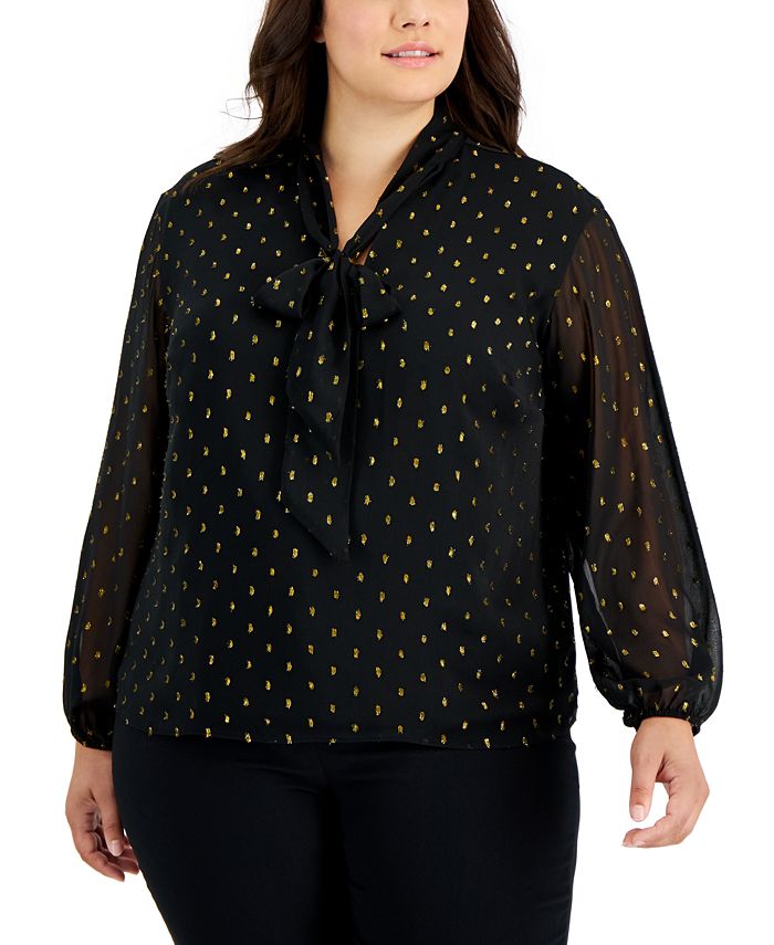 INC International Concepts INC Plus Size Tie-Neck Blouse, Created for ...
