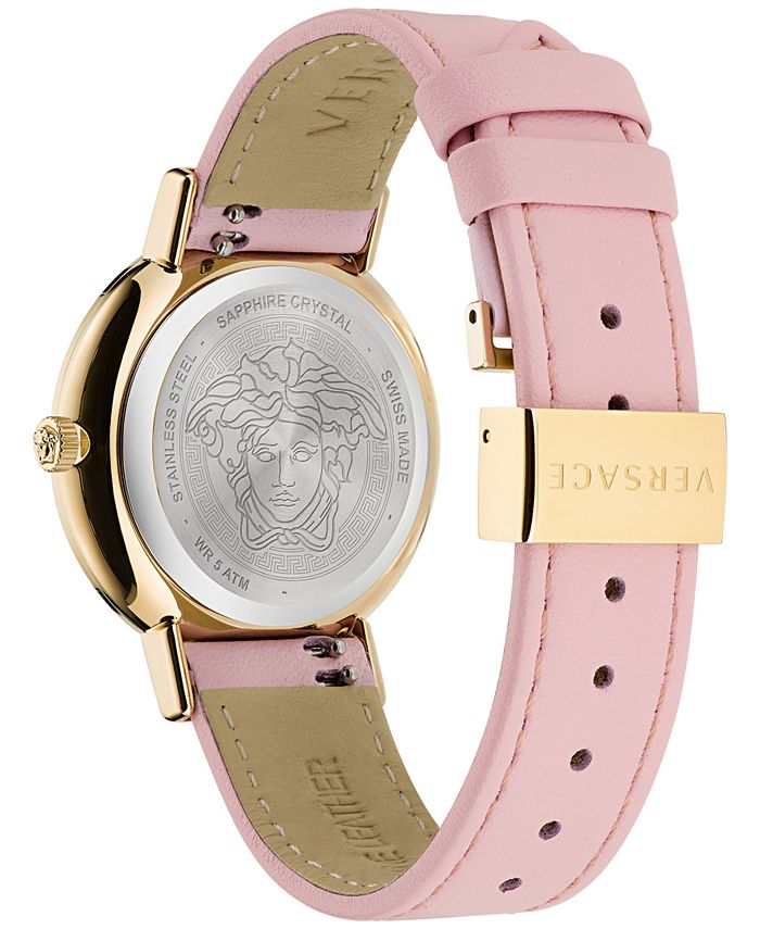 Versace Women's Swiss Greca Chic Pink Leather Strap Watch 36mm - Macy's