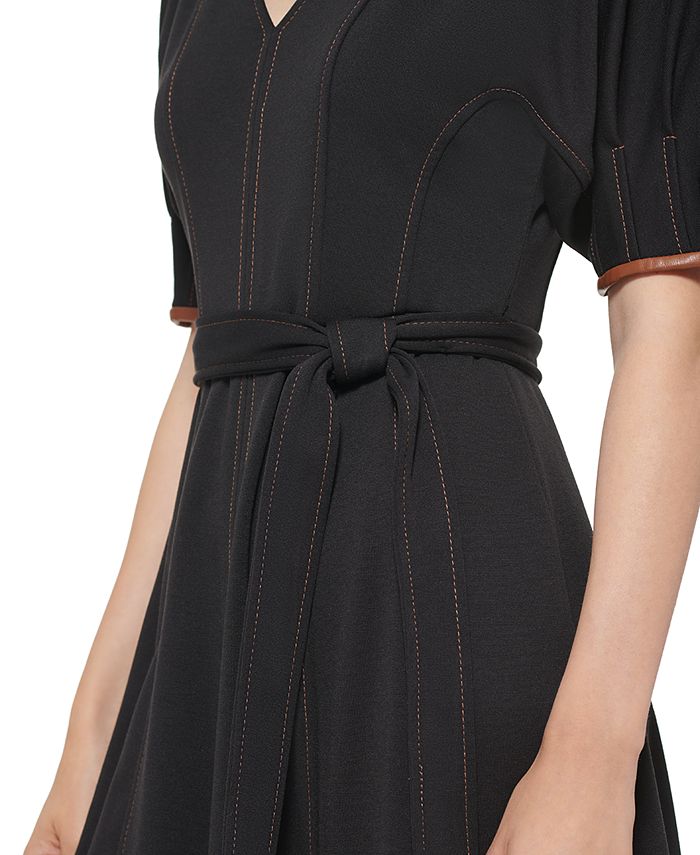 Calvin Klein Belted A-Line Dress - Macy's