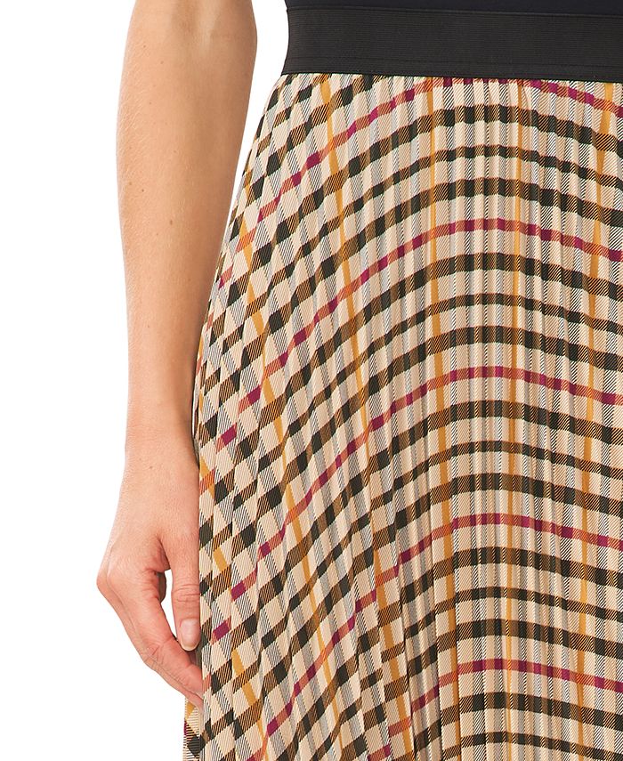 CeCe Women's Plaid-Print Pleated Elastic Waist Skirt - Macy's